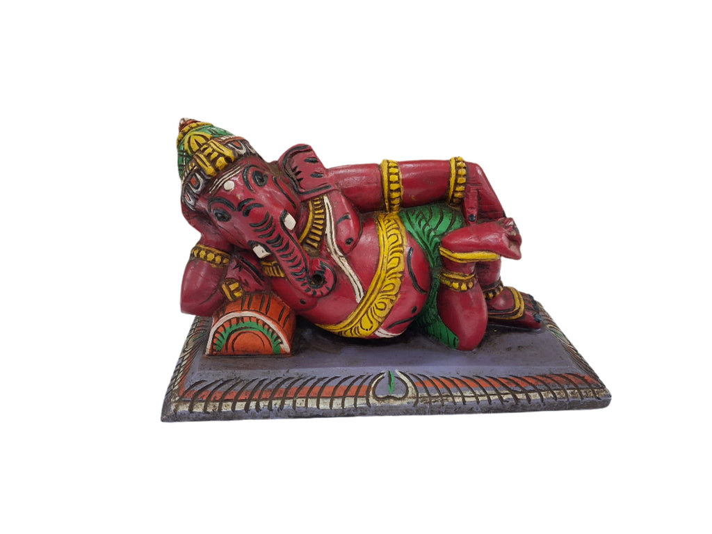 14" Handmade Wooden Painted Sleeping Ganesh Statue – VTI HERITAGE