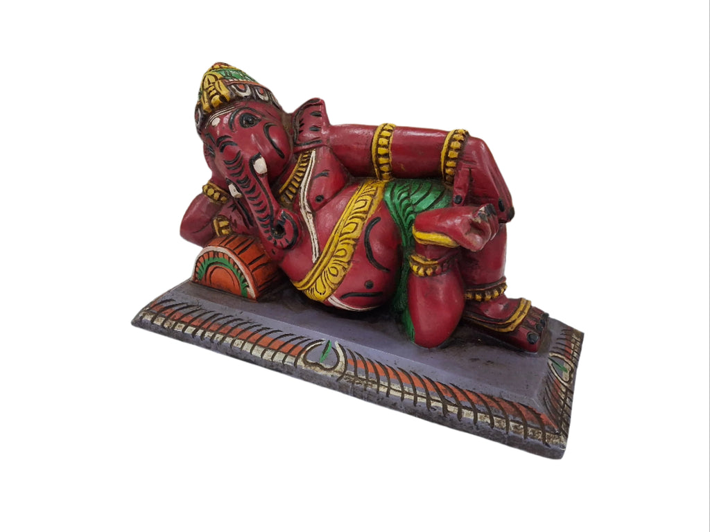 14" Handmade Wooden Painted Sleeping Ganesh Statue – VTI HERITAGE
