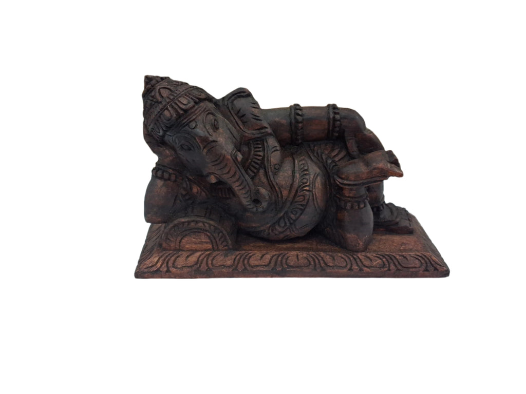 14" Handmade Wooden Carved Sleeping Ganesh Statue – VTI HERITAGE