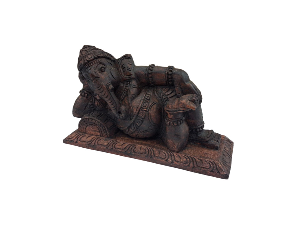 14" Handmade Wooden Carved Sleeping Ganesh Statue – VTI HERITAGE