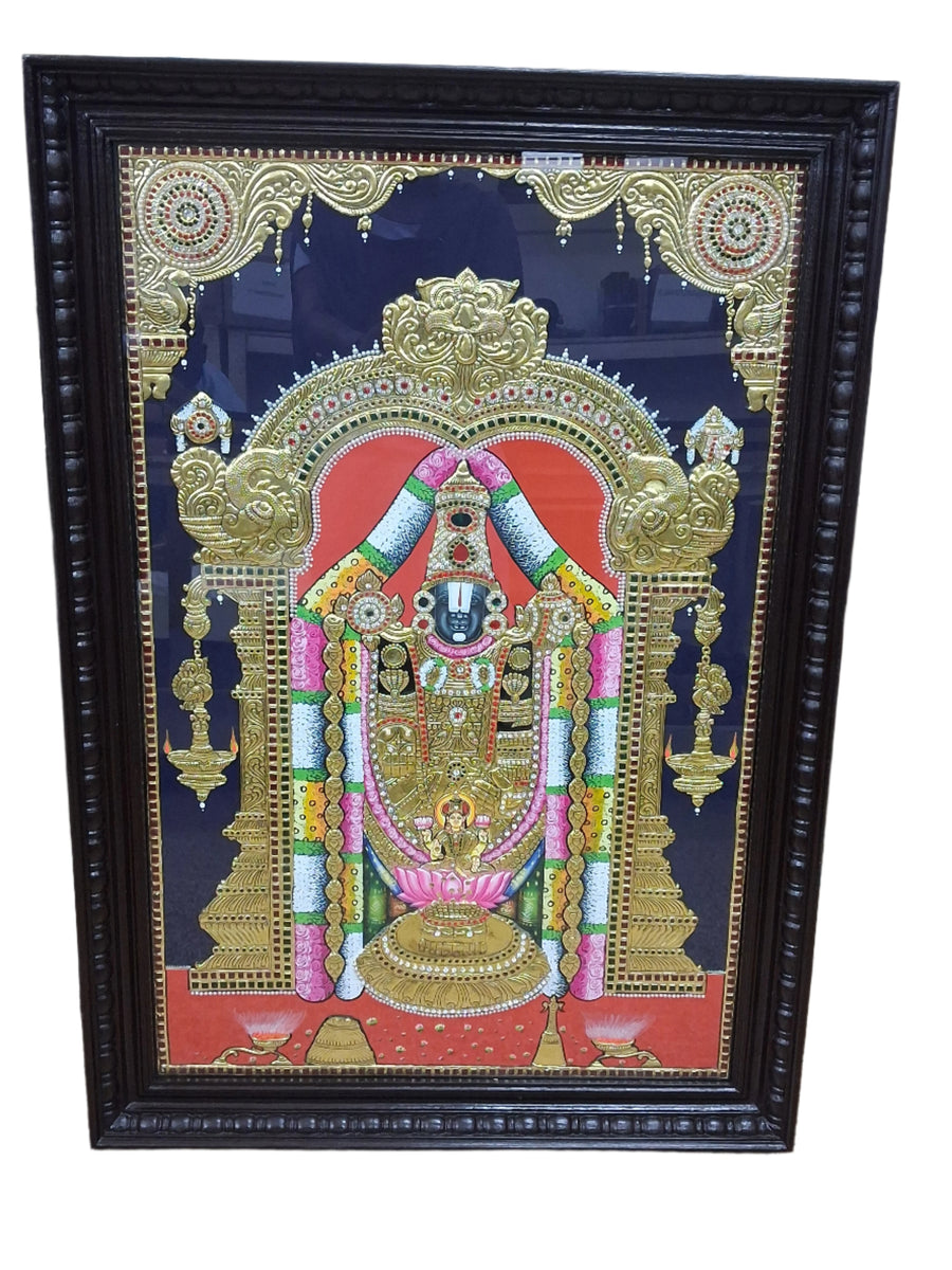 40" Handmade Lord Perumal Tanjore Painting – VTI HERITAGE