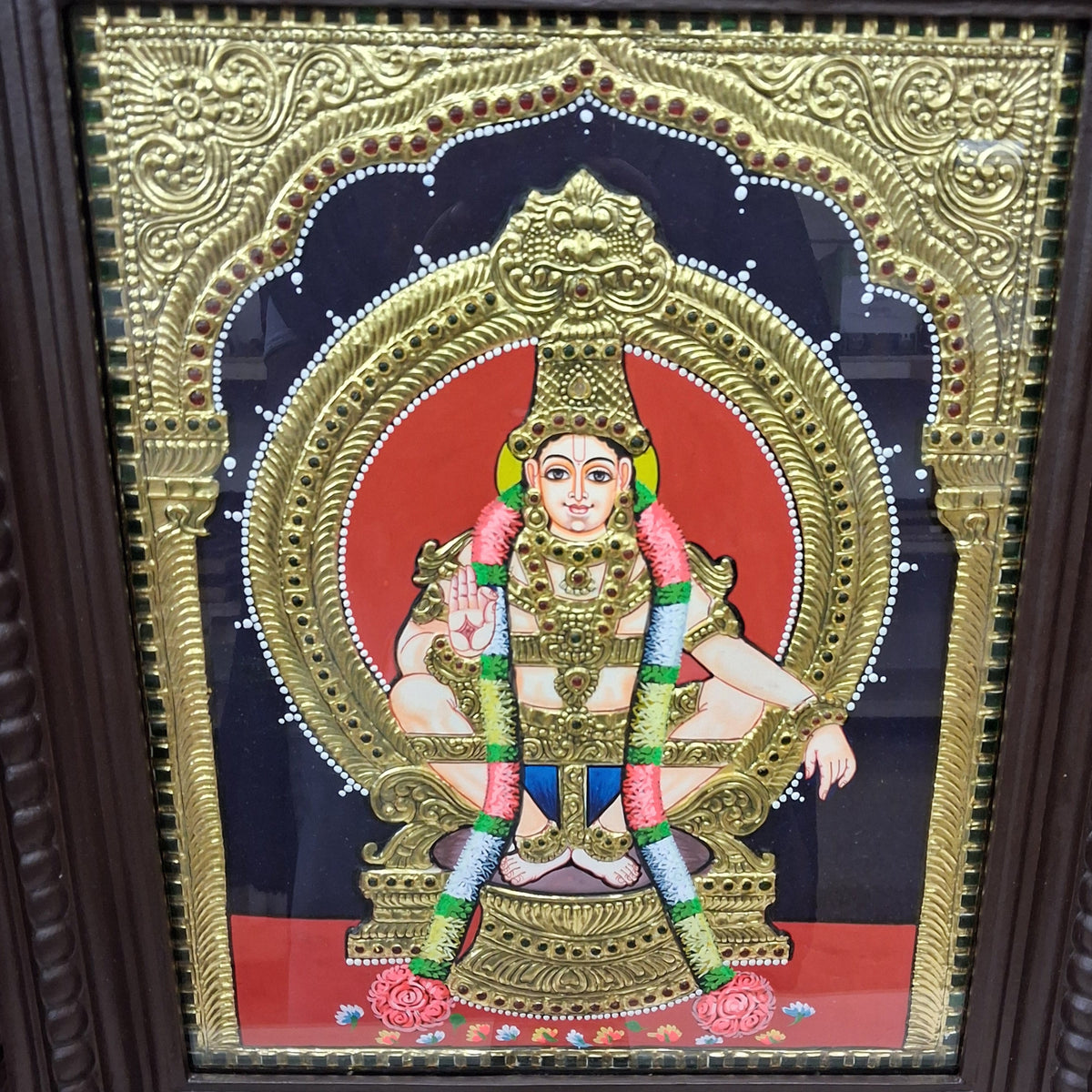 18" Handmade Tanjore Painting Lord Ayyappan – VTI HERITAGE