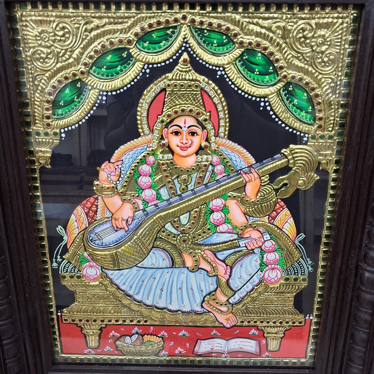 18" Tanjore Painting Goddess Saraswathi – VTI HERITAGE