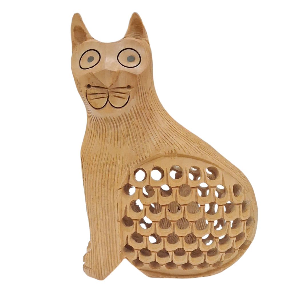 5" Handmade Wooden Jali Work Cat for Showpiece – VTI HERITAGE