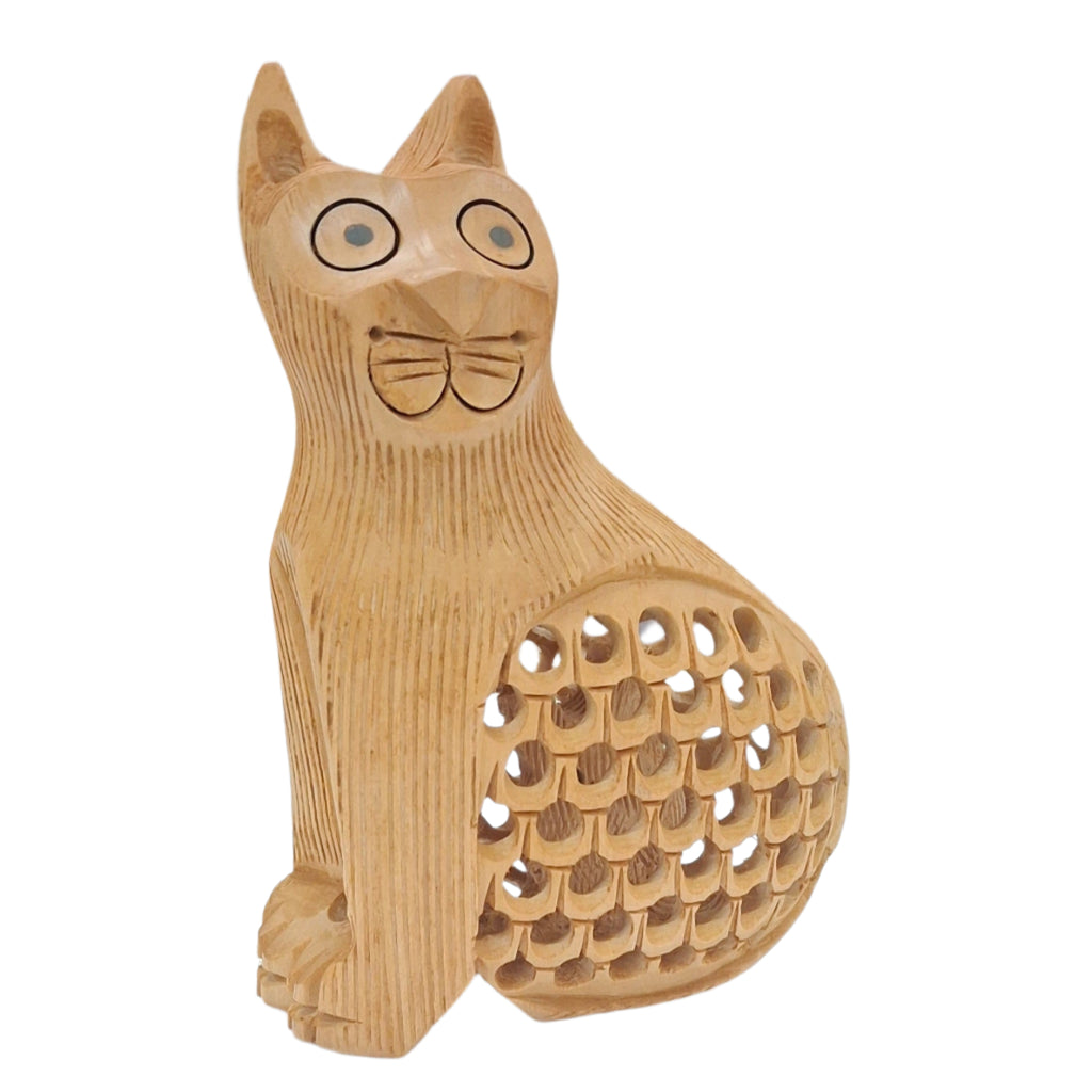 5" Handmade Wooden Jali Work Cat for Showpiece – VTI HERITAGE