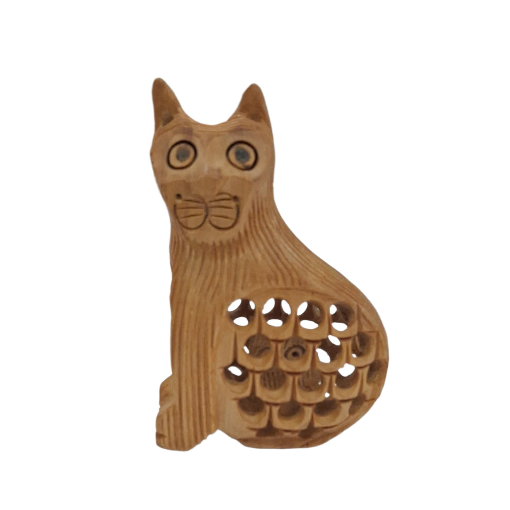 3.5" Handmade Wooden Jali Work Cat for Showpiece – VTI HERITAGE
