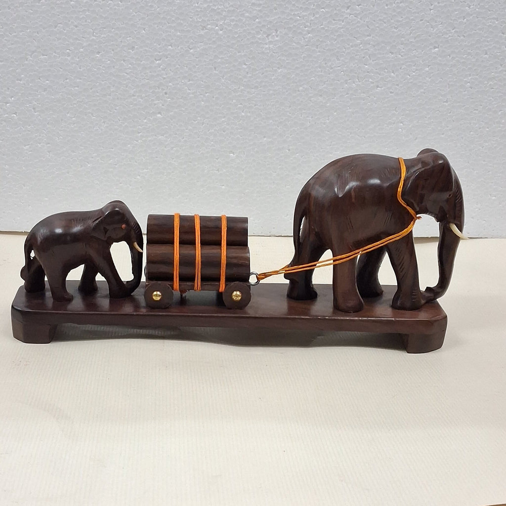 5" Handmade Wooden Cart Elephant with Baby for Showpiece – VTI HERITAGE