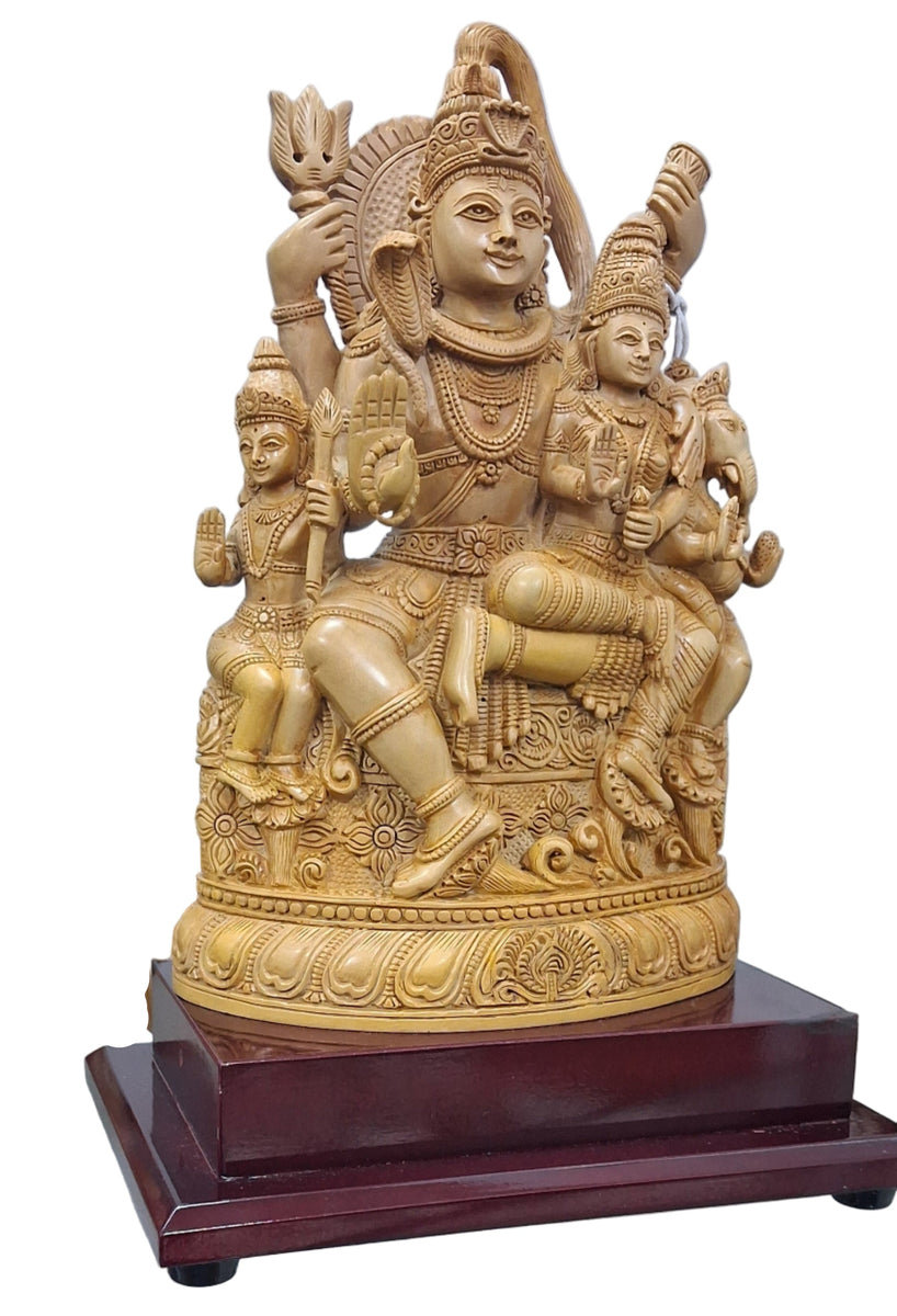 10" Handmade Sandal Wood Carved Lord Shiva Family – VTI HERITAGE