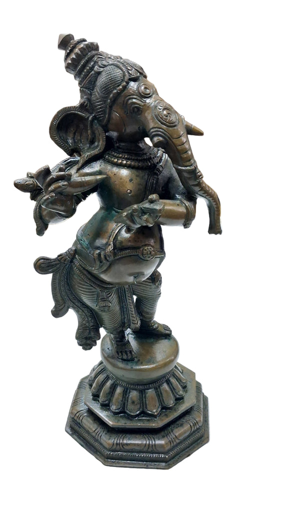 12" Handmade Bronze Standing Writing Ganesh Statue - Traditional Stand ...