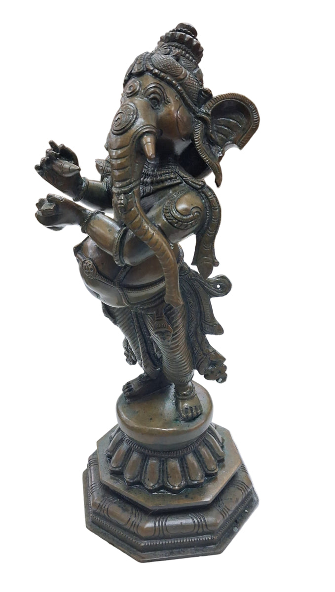12" Handmade Bronze Standing Writing Ganesh Statue - Traditional Stand ...