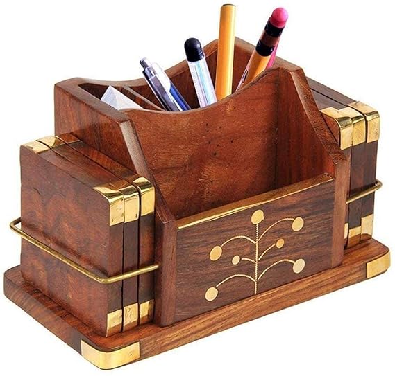 Handmade Wooden Desk Organizer (Office Table Accessories) – VTI HERITAGE