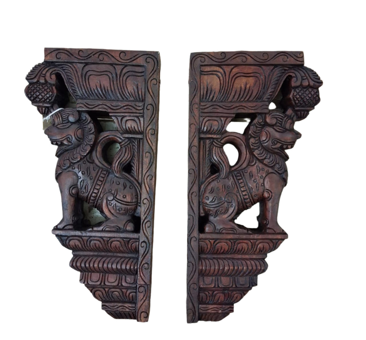 18" Handmade Wooden Hand Carved Yazhi Design Wall Brackets – VTI HERITAGE