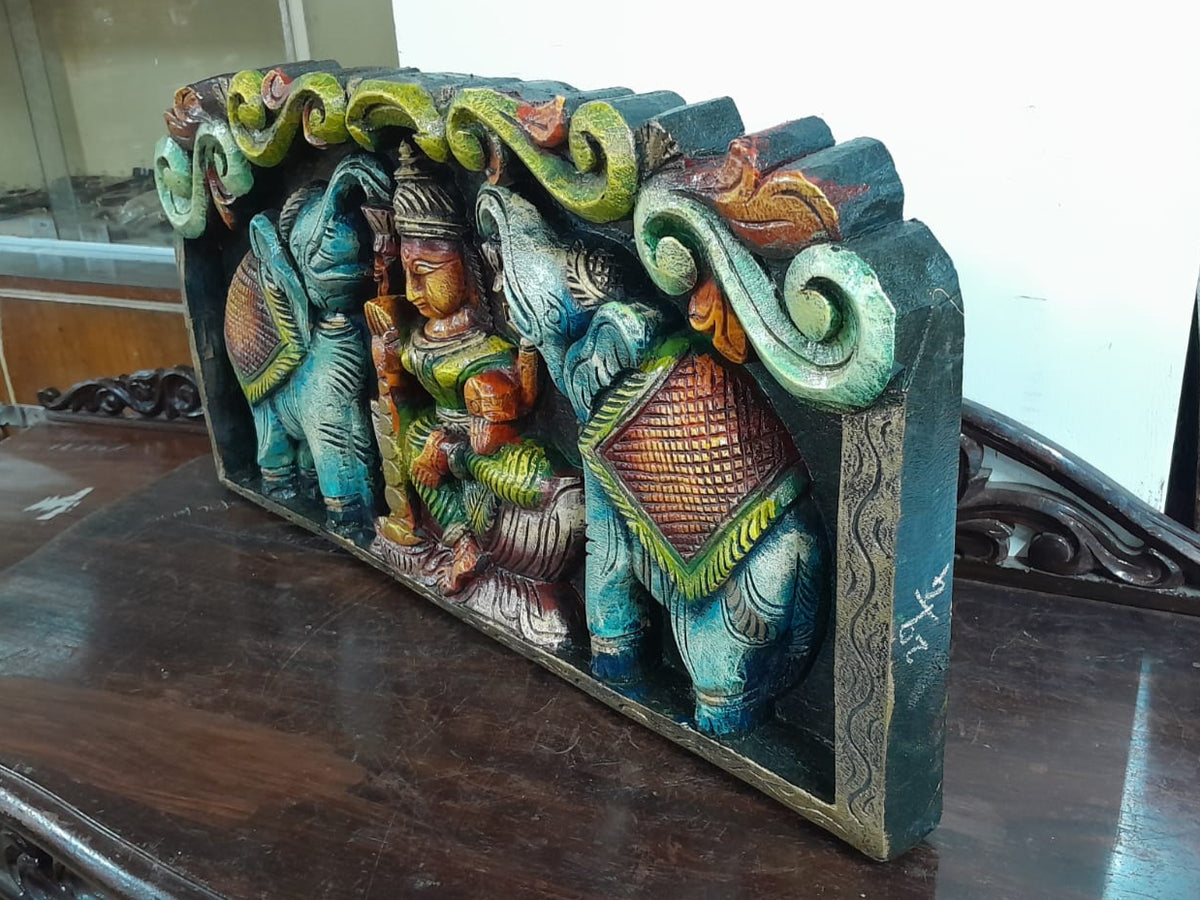 24" Handmade Wooden Painted Gaja Lakshmi Panel - Wall Mount – VTI HERITAGE