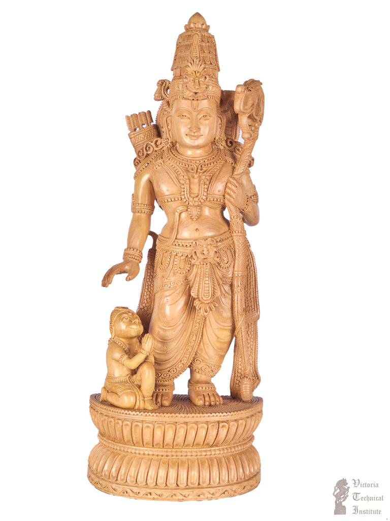 15" Handmade Wooden Lord Rama with Hanuman Statue – VTI HERITAGE
