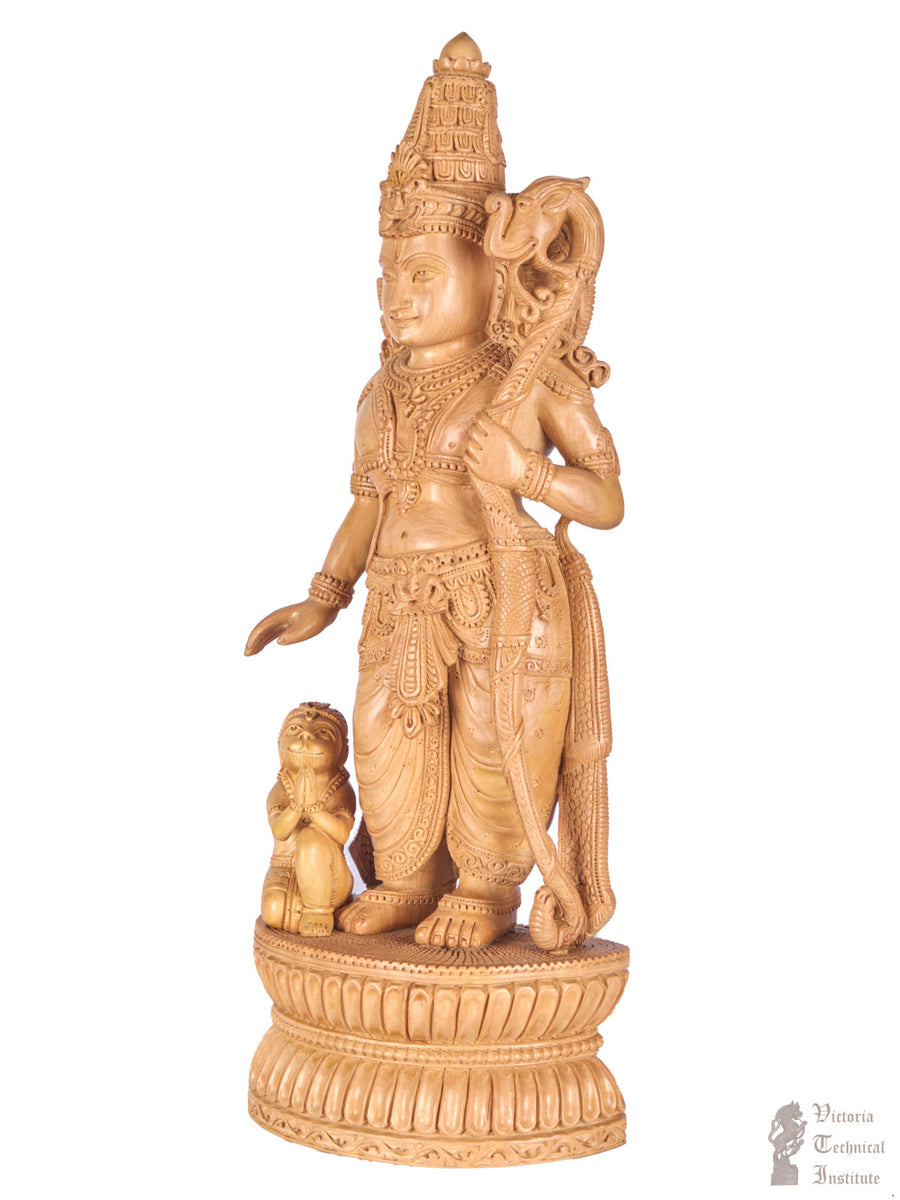 15" Handmade Wooden Lord Rama with Hanuman Statue – VTI HERITAGE