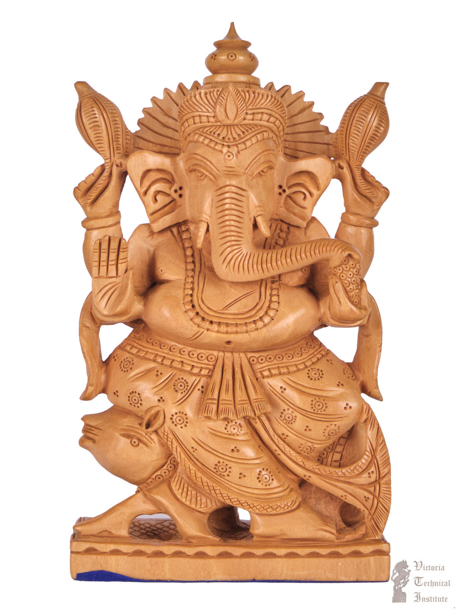 7" Handmade Wooden Lord Mooshika Ganesh Statue – VTI HERITAGE