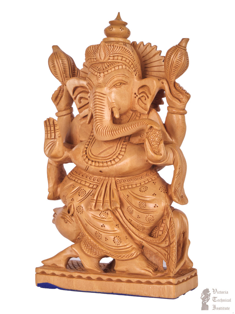 7" Handmade Wooden Lord Mooshika Ganesh Statue – VTI HERITAGE