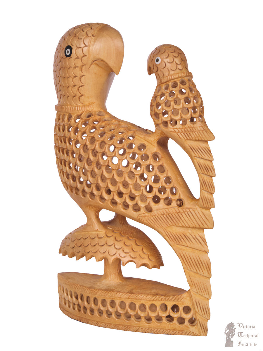 8" Handmade Wooden Jali Work Parrot with Baby – VTI HERITAGE