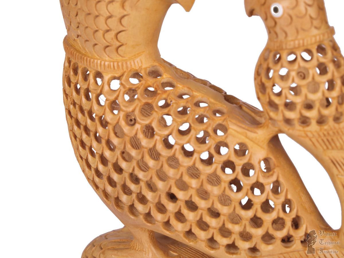 8" Handmade Wooden Jali Work Parrot with Baby – VTI HERITAGE