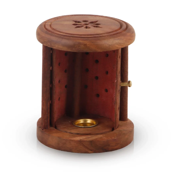 3.5" Handmade Wooden Shutter Design Dhoop Box – VTI HERITAGE