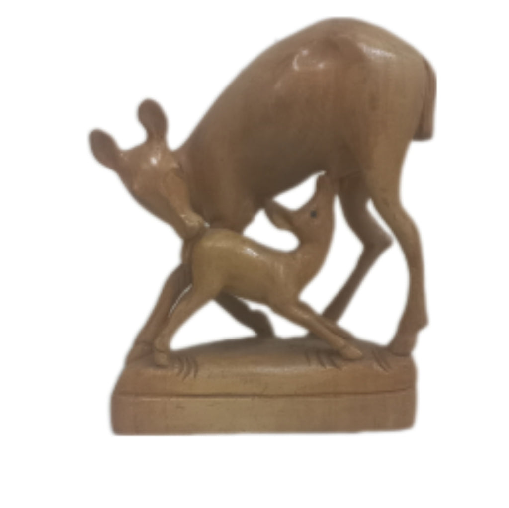 5" Handmade Wooden Dear With Baby For Beautiful Home Decor – VTI HERITAGE