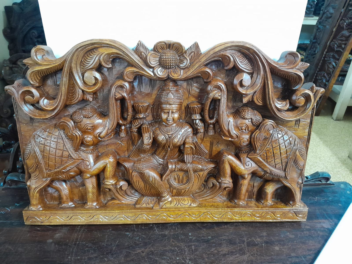 24" Handmade Wooden Gaja Lakshmi Panel - Wall Mount – VTI HERITAGE