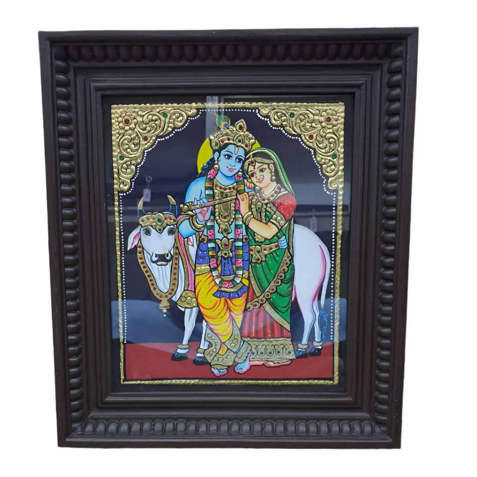 15" Handmade Tanjore Painting Cow with Radha Krishna – VTI HERITAGE