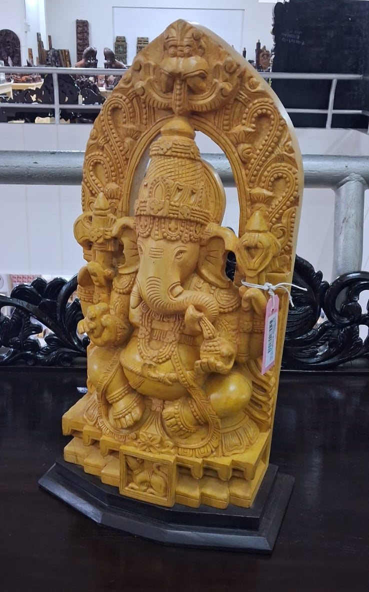 19" Handmade Wooden Carved Lord Ganesh Statue – VTI HERITAGE