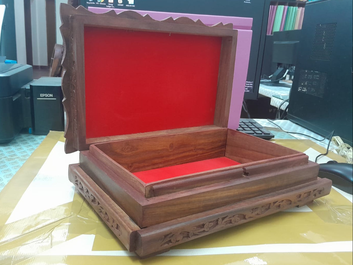 10" Handmade Wooden Carved with Brass Inlay Work Secret/Trick Lock Jew ...