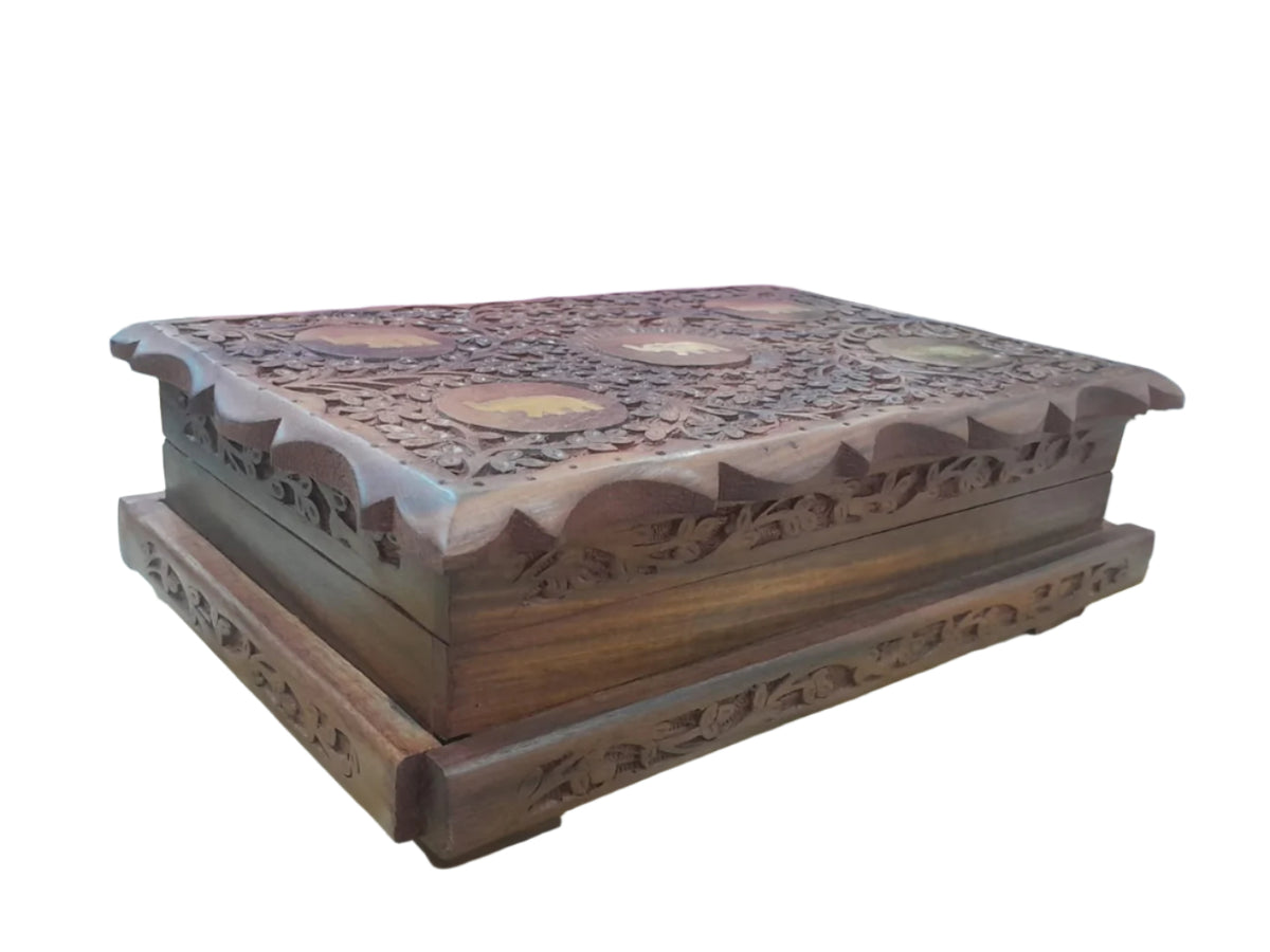 10" Handmade Wooden Carved with Brass Inlay Work Secret/Trick Lock Jew ...