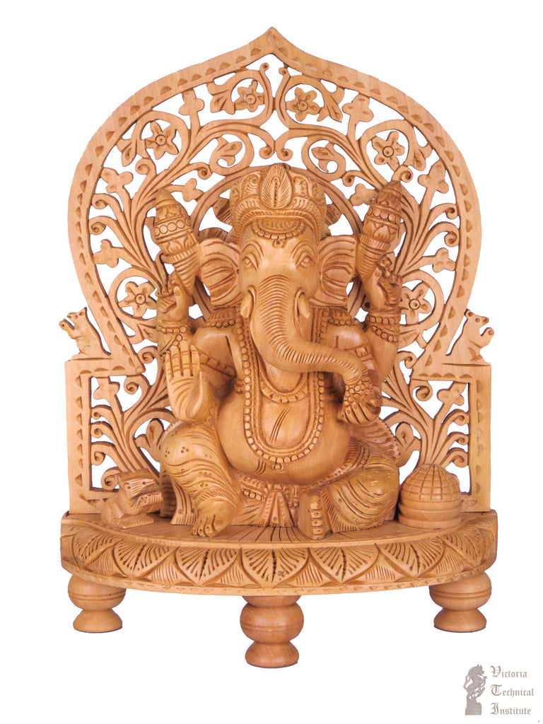 10" Handmade Wooden Carved Lord Ganesha Statue – VTI HERITAGE