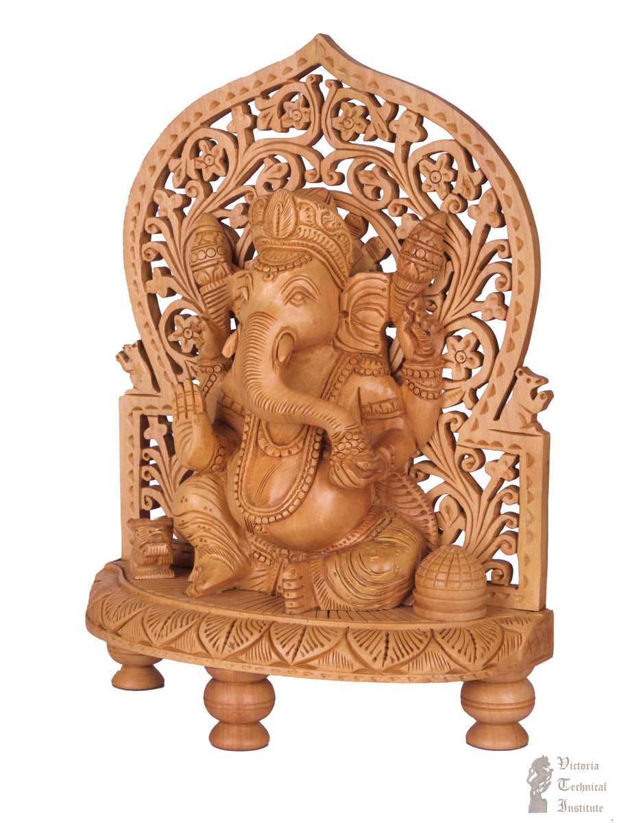 10" Handmade Wooden Carved Lord Ganesha Statue – VTI HERITAGE
