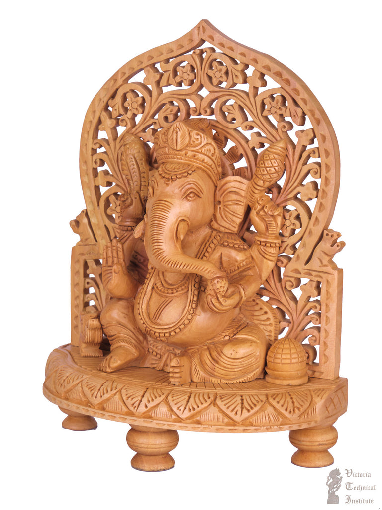 8" Handmade Wooden Carved Lord Ganesha Statue – VTI HERITAGE